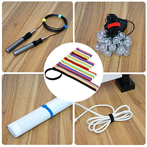 Cable Ties 100PCS,4+6+8+10 Inch Reusable Cable Management,Multi-Purpose Adjustable Cord Organizer,Fastening Microfiber Cloth Hook and Loop Cable Organizer Wire Straps,Assorted Colors