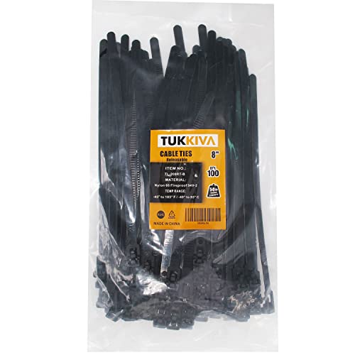 TUKKIVA Black Resuable Zip Ties Heavy Duty 8 Inch 50 Lbs Tensile Strength Releasable Cable Wire Ties 100 Pack