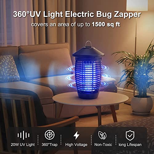 Outdoor & Indoor Waterproof Insect Repellent - Flying Bug Trap, Mosquito Trap, 20W / 4000V Electric Mosquito Killer (3 Blubs) - Flying Insect Trap for Backyard, Yard, Home
