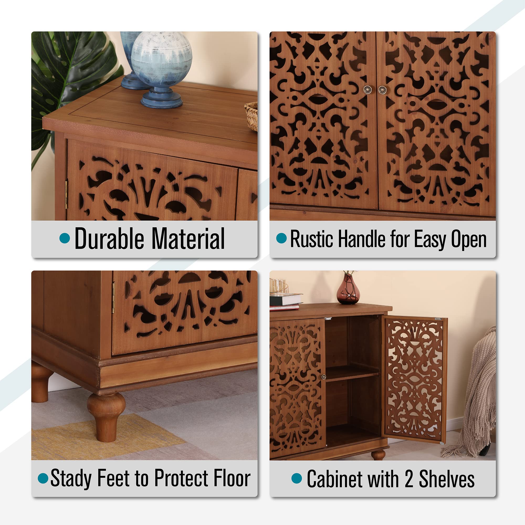 PHI VILLA Accent Cabinet with Doors Storage Cabinet Corner Entryway Living Room Cabinet, Red Brown