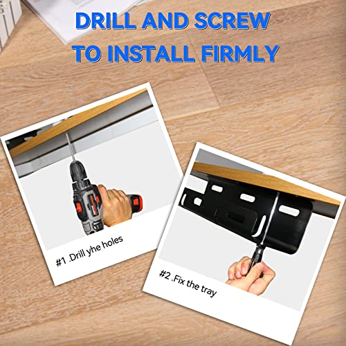Under Desk Cable Management Tray 2 Pieces Steel Under Desk Wires Organizer Power Strip Management No Drill Under Table Organizer for Cable Storage Holder for Office Home Desk/Table(Premium Metal)