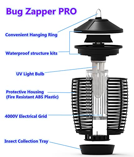 Outdoor & Indoor Waterproof Insect Repellent - Flying Bug Trap, Mosquito Trap, 20W / 4000V Electric Mosquito Killer (3 Blubs) - Flying Insect Trap for Backyard, Yard, Home