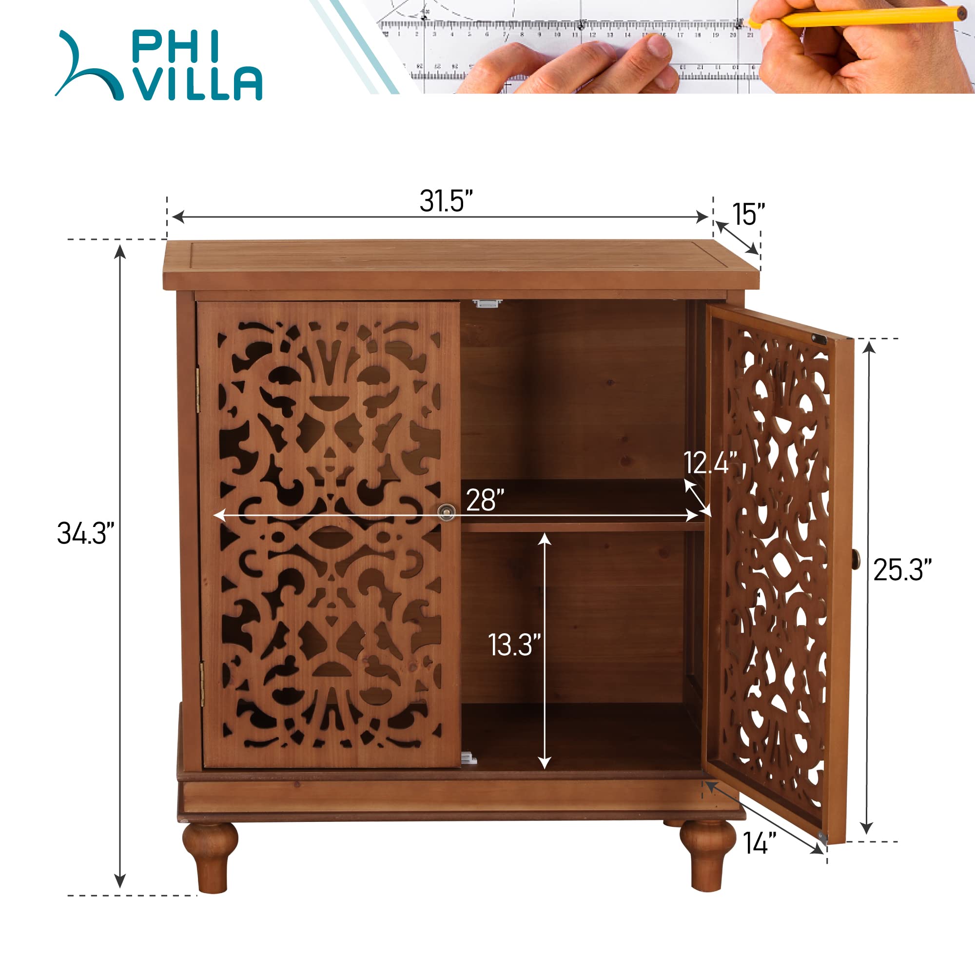 PHI VILLA Accent Cabinet with Doors Storage Cabinet Corner Entryway Living Room Cabinet, Red Brown
