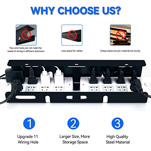 Under Desk Cable Management Tray 2 Pieces Steel Under Desk Wires Organizer Power Strip Management No Drill Under Table Organizer for Cable Storage Holder for Office Home Desk/Table(Premium Metal)