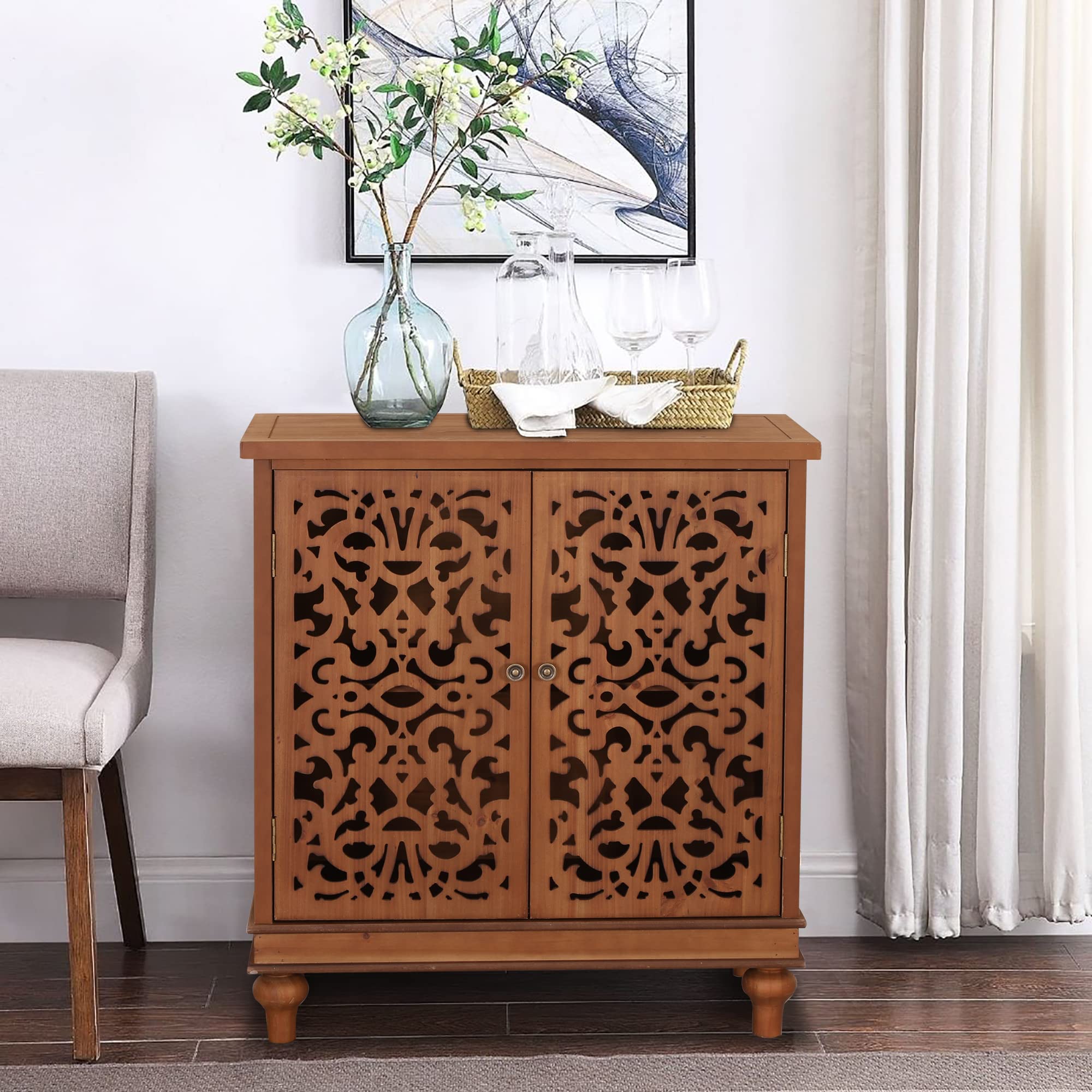 PHI VILLA Accent Cabinet with Doors Storage Cabinet Corner Entryway Living Room Cabinet, Red Brown