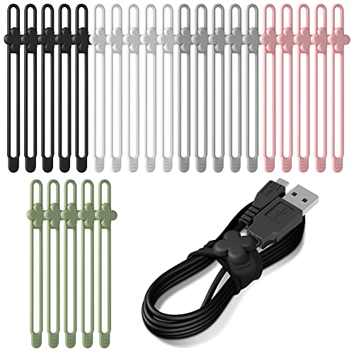Nearockle Silicone Cable Ties, 25Pcs 4.2" Reusable Cable Straps Cord Organizer Cable Management for Fastening and Bundling Electrical Wire in Travel, Home, Office, School, Desk (5 Colors)