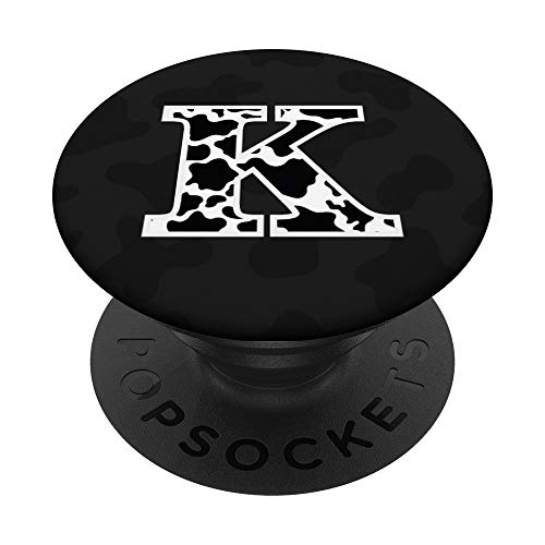 Cow Print Black and White Initial Letter K PopSockets PopGrip: Swappable Grip for Phones & Tablets