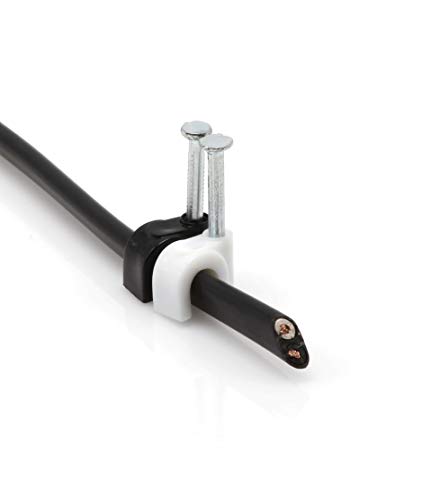 Single Coaxial Cable Clips, Cat6, Electrical Wire Cable Clip, 1/4 in (6 mm) Nail Clip and Fastener, Black (10 Pieces per Bag)