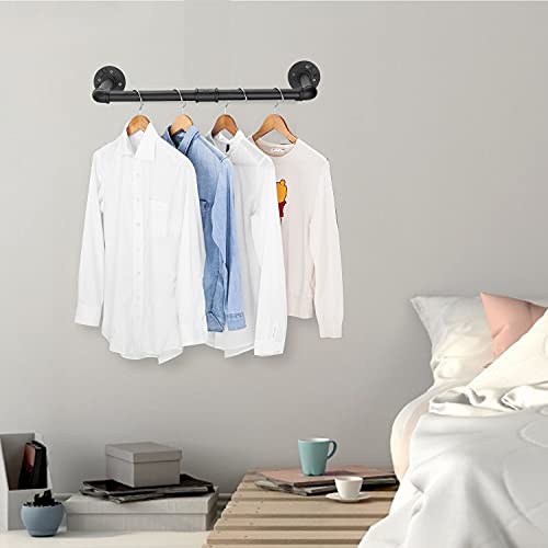 Pynsseu Pipe Clothes Rack, 22 Inch Industrial Clothes Rack Wall Mount, Iron Heavy Duty Clothes Bar, Vintage Coat Hanger Rod 2 Pack.