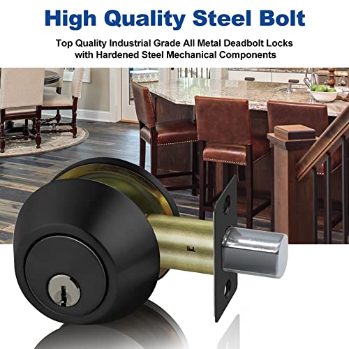BESTTEN Single Cylinder Deadbolt, Dead Bolt for Front Door and Garage Door, Keyed One Side, Thumb Turn Inside, Matte Black Finish