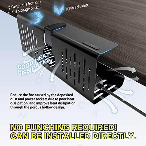 NODOCA No Drill Under Desk Cable Management Tray, 14'' Wire Management, Punch-Free Clamp on, Newest Metal Cable Tray, Wire Organizer Under Desk, Under Desk Basket for Office and Home, Black