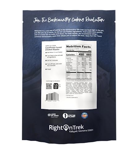 RightOnTrek Cauliflower Forest Chicken Risotto | Backpacking, Camping, Hunting Food | No soy, Keto, No gluten ingredients Adventure Meals | 2 Servings