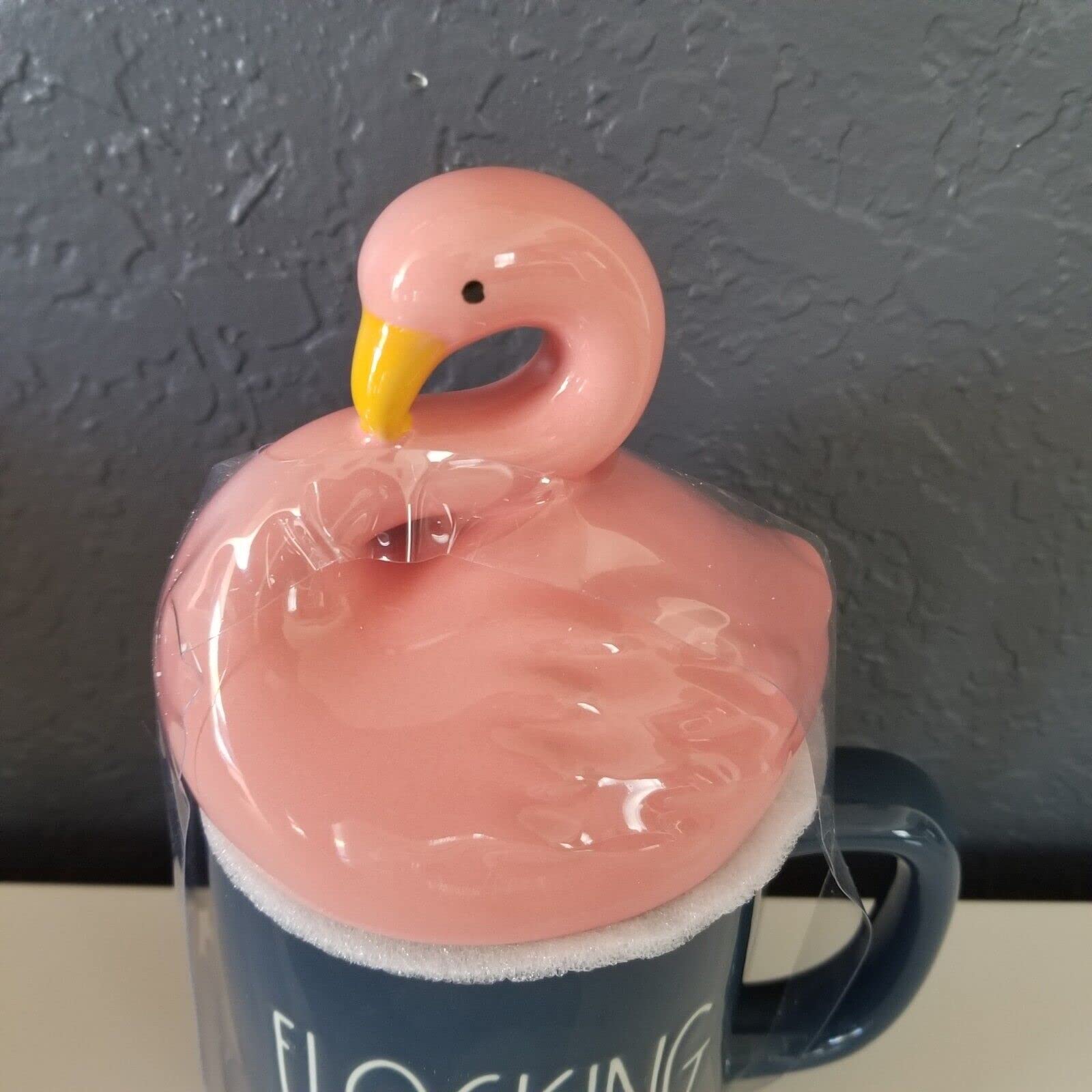 Rae Dunn Coffee Mugs with Decorative ceramic Lids, Flocking Fabulous/Pink/Navy