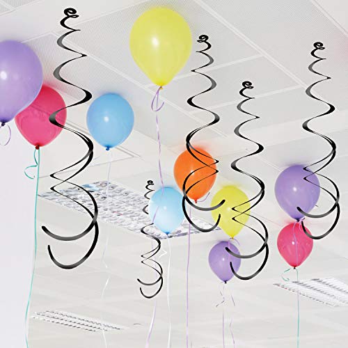 Black Party Swirl Decorations Foil Swirl Hanging Decoration 30Pc Plastic Streamer for Ceiling 22"