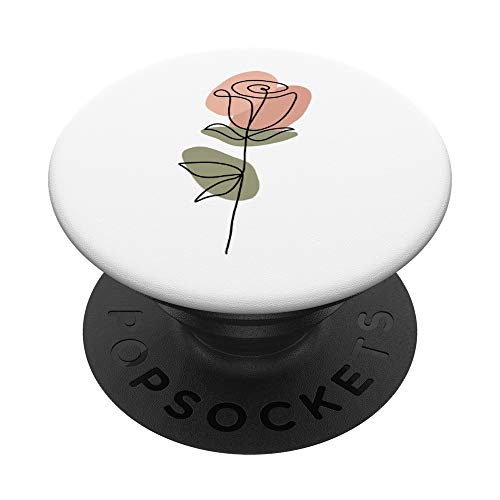 One Line Art Pink Rose Flower Green White Abstract Aesthetic PopSockets PopGrip: Swappable Grip for Phones & Tablets