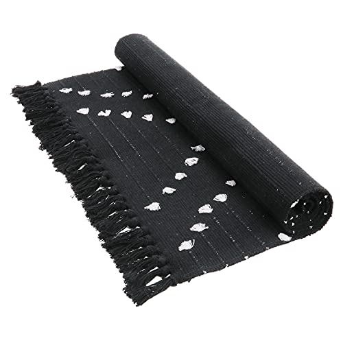 HAOCOO Boho Bathroom Runner Rug 2β X 4.3β, Black Geometric Washable Woven Cotton Diamond Area Rug, Chic Moroccan Tribal Tassel Kitchen Rug,Throw Floor Mat Carpet Decorative for Living Room Bedroom