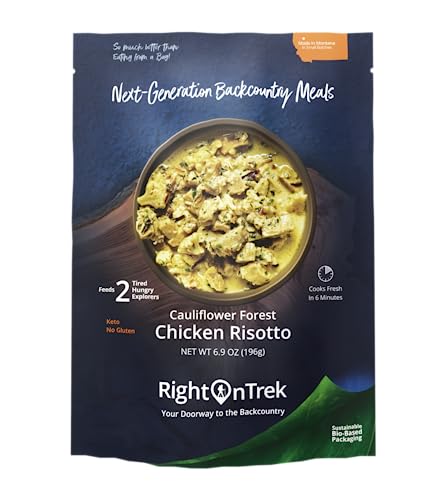 RightOnTrek Cauliflower Forest Chicken Risotto | Backpacking, Camping, Hunting Food | No soy, Keto, No gluten ingredients Adventure Meals | 2 Servings