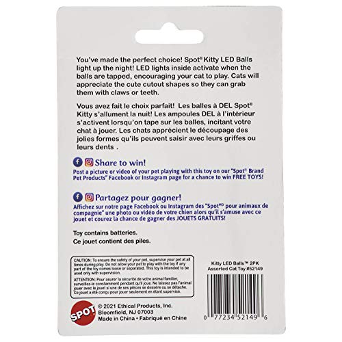 SPOT Ethical Products Kitty LED/Light up Cat Toy Balls / 2 Pack, Multi