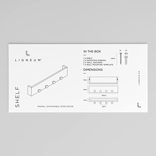Ligneum Small Wall Shelf with Hooks for Hanging Coats - Wall Mounted Coat Rack and Floating Shelf with Hooks - Apartment Decor Entryway Wall Shelf with Key Organizer and Mail Organizer.