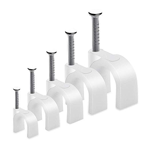 AGPTEK 500pcs Cable Clips with Steel Nails 4mm 5mm 6mm 8mm 10mm Cable Management for RG6, RG59, CAT6, RJ45 Cable Coax Cable, Ethernet Cable, TV Wire Cable, Telephone Cable, Led Starlight, Print Cable