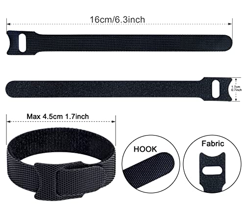 Attmu 60Pcs Fastening Cable Cord Ties Reusable, 6 Inch Adjustable Cable Management Straps with Hook and Loop, Microfiber Cloth Cord Organizer Wire Ties for Home Office Electronics Wire, Black
