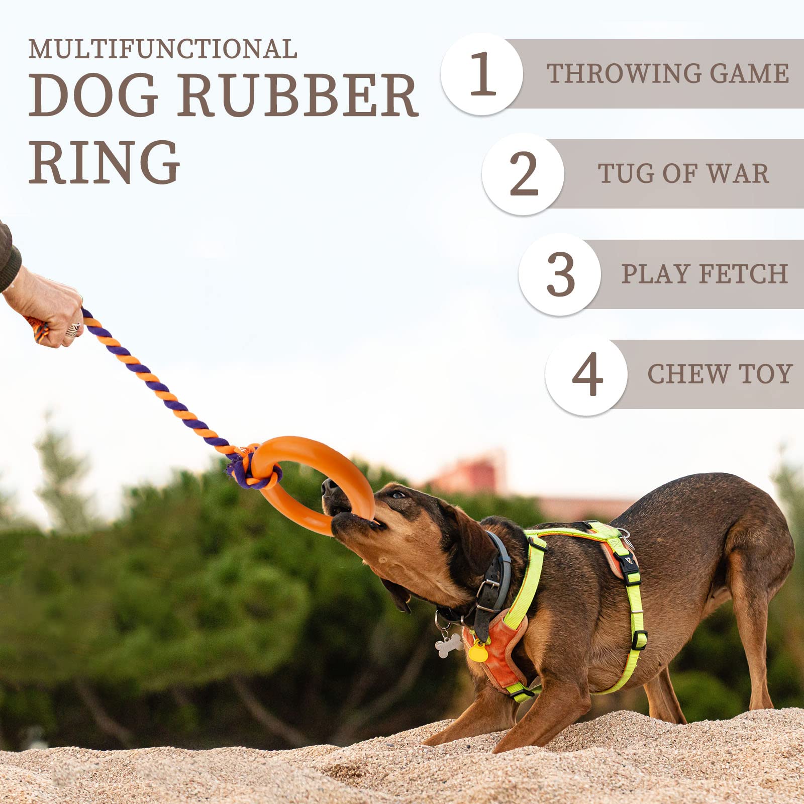 PETLESO Dog Chew Toys Rubber Ring Dog Rope Toy, Dog Rubber Toy with Rope for Aggressive Chewers, Large