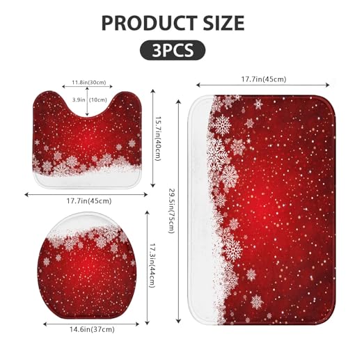 ArtSocket Christmas Bathroom Rugs and Mats Set 3 Piece, Christmas Red Classic Rugs Non Slip, Snowflake Absorbent Microfiber Memory Foam Bath Mat Machine Washable Bathroom Floor Mats