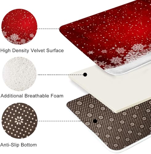 ArtSocket Christmas Bathroom Rugs and Mats Set 3 Piece, Christmas Red Classic Rugs Non Slip, Snowflake Absorbent Microfiber Memory Foam Bath Mat Machine Washable Bathroom Floor Mats