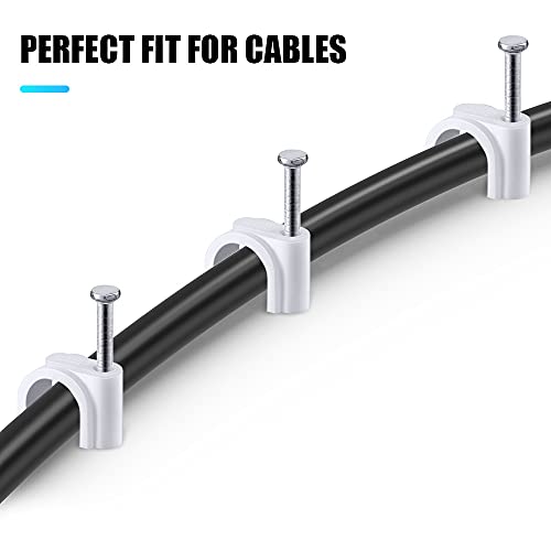 AGPTEK 500pcs Cable Clips with Steel Nails 4mm 5mm 6mm 8mm 10mm Cable Management for RG6, RG59, CAT6, RJ45 Cable Coax Cable, Ethernet Cable, TV Wire Cable, Telephone Cable, Led Starlight, Print Cable