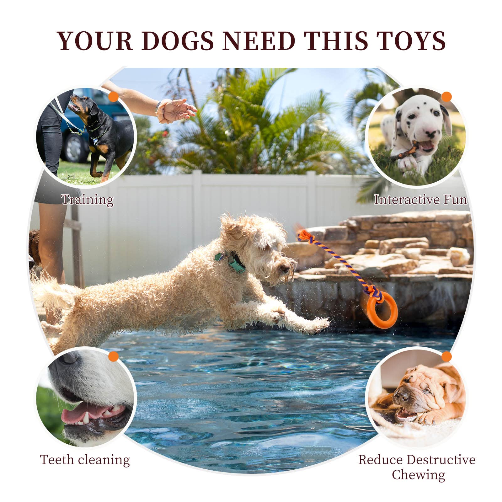 PETLESO Dog Chew Toys Rubber Ring Dog Rope Toy, Dog Rubber Toy with Rope for Aggressive Chewers, Large