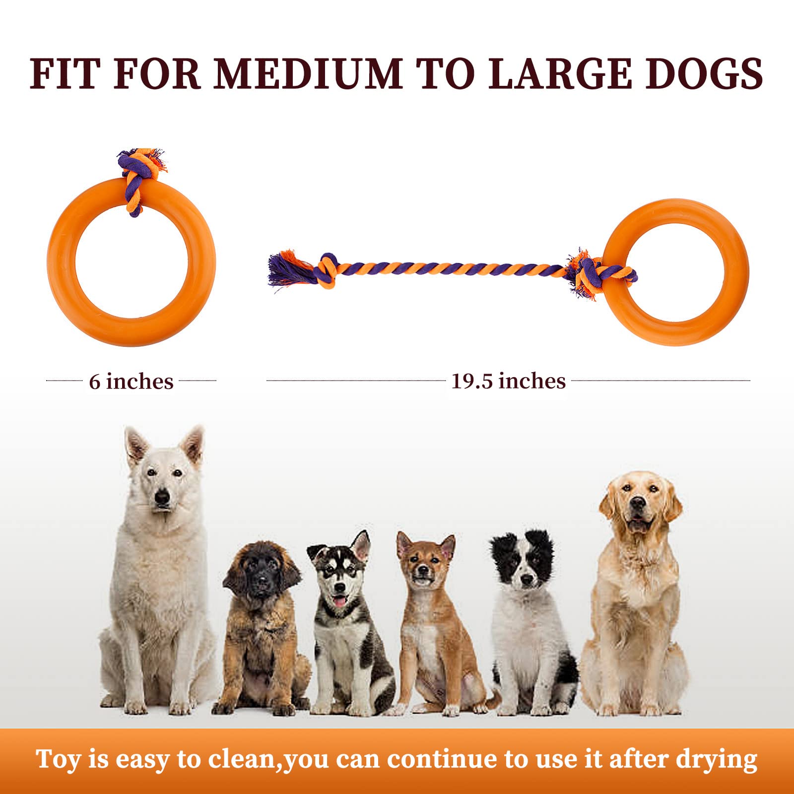 PETLESO Dog Chew Toys Rubber Ring Dog Rope Toy, Dog Rubber Toy with Rope for Aggressive Chewers, Large