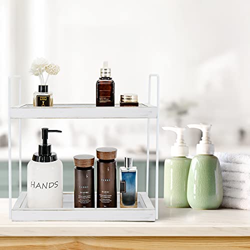 2 Tier Bathroom Countertop Organizer, Counter Standing Rack Cosmetic Holder, Countertop Storage Shelf Cosmetic Organizer Holder, Detachable Kitchen Spice Rack Wire Basket Storage Counter Shelf