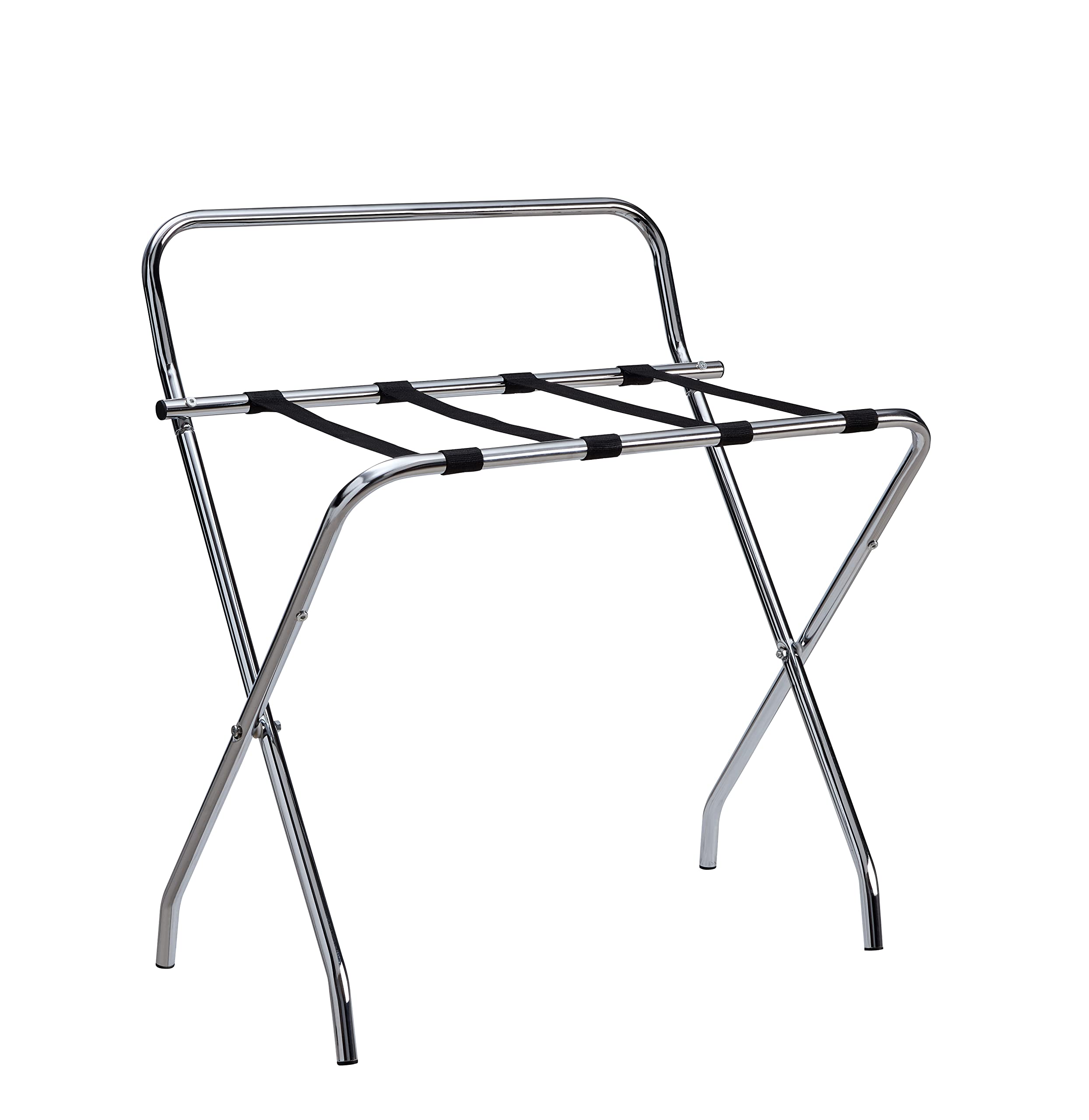 KB Designs - Chrome/Black Metal Foldable Luggage Rack Suitcase Stand