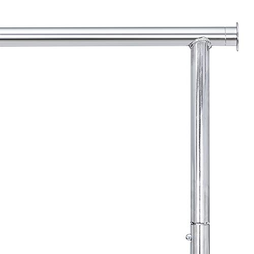Nouva Rolling Garment Rack Clothing Rack with Wheels, Single-Rod Portable Heavy Duty Clothes Rack for Hanging Clothes Height Adjustable, Extendable, Chrome Sliver