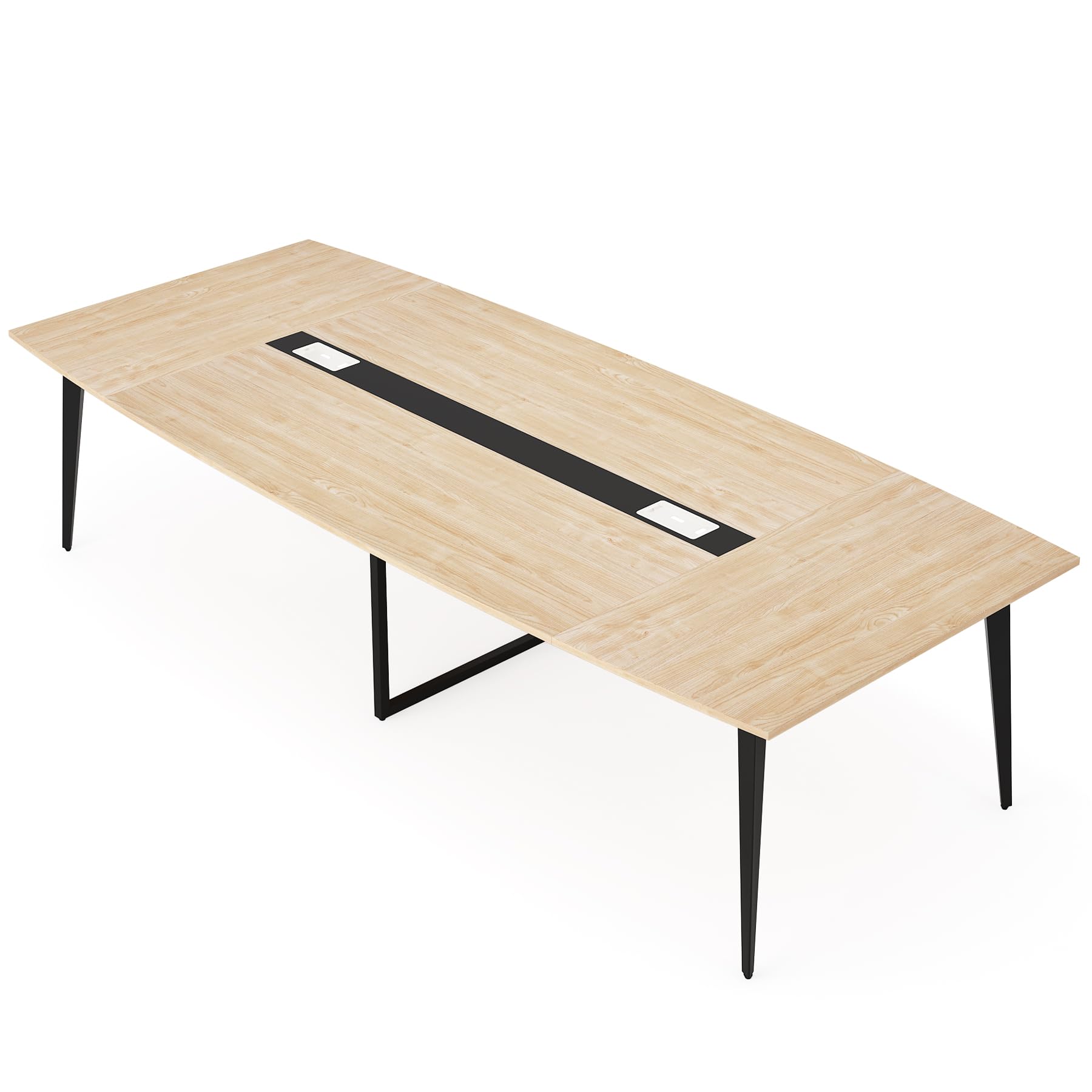 Tribesigns 8FT Conference Table, 94.48L x 47.24W x 29.52H Inches Large Boat Shaped Meeting Seminar Table with Cable Grommets, Modern Conference Room Table for Office (Light Wood Grain, 8ft)