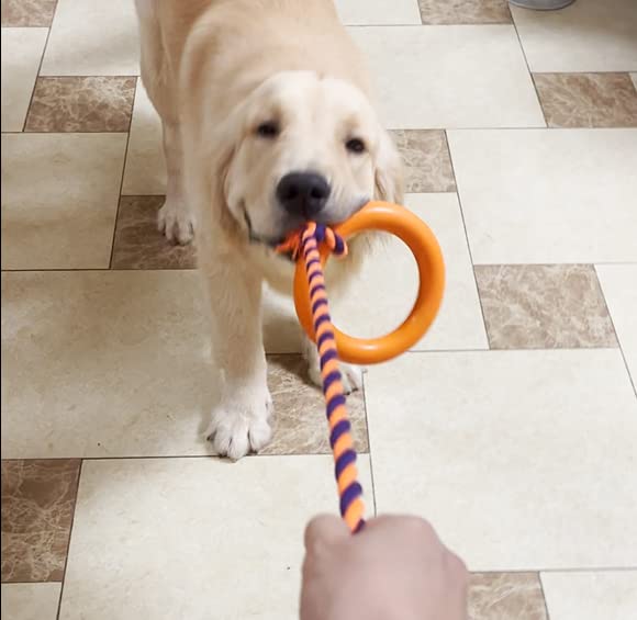 PETLESO Dog Chew Toys Rubber Ring Dog Rope Toy, Dog Rubber Toy with Rope for Aggressive Chewers, Large