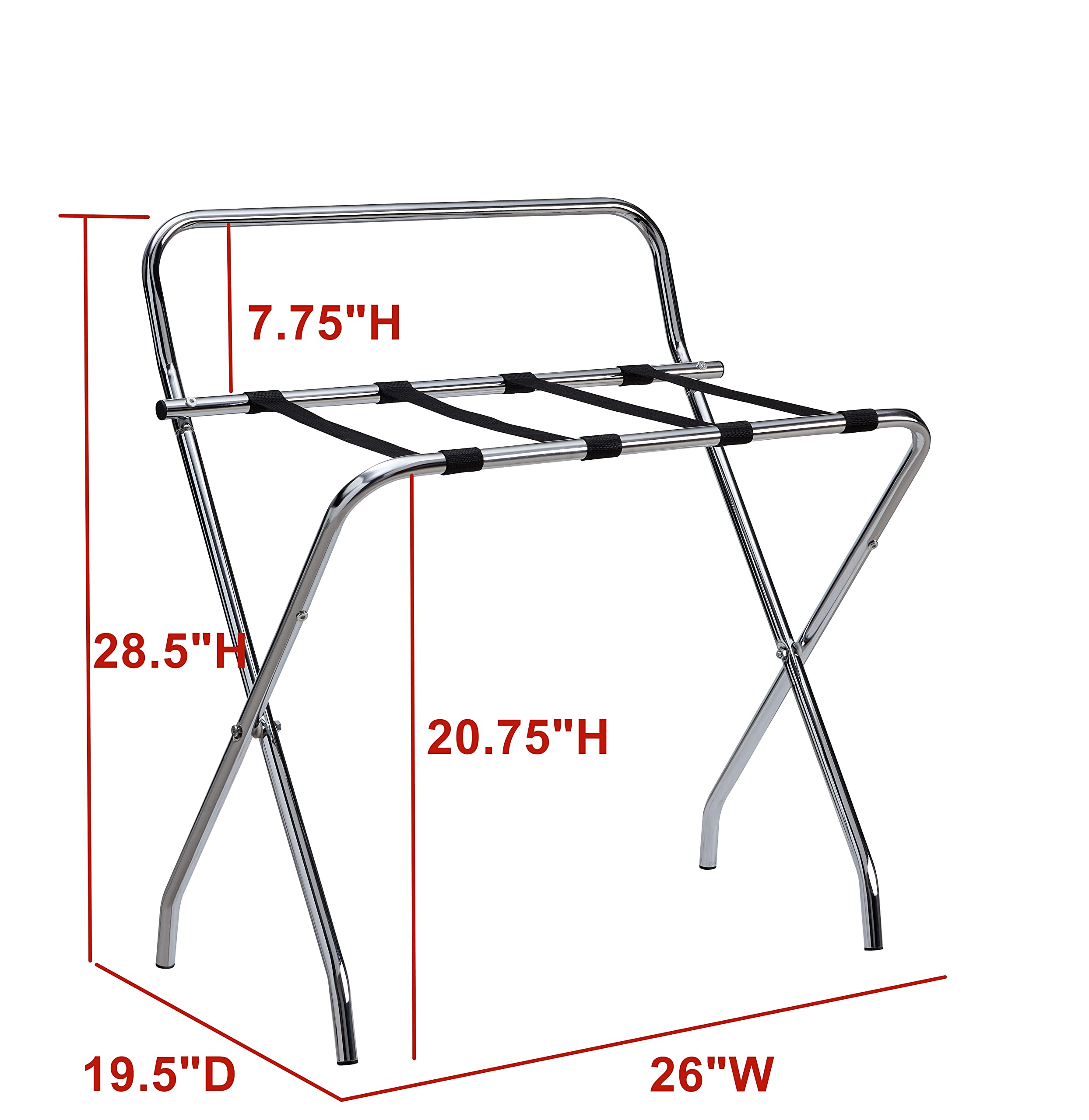 KB Designs - Chrome/Black Metal Foldable Luggage Rack Suitcase Stand