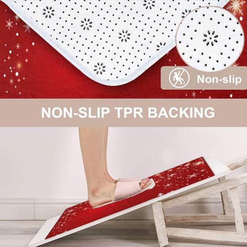ArtSocket Christmas Bathroom Rugs and Mats Set 3 Piece, Snowflake Red Rugs Non Slip, Winter Snow Absorbent Microfiber Memory Foam Bath Mat Machine Washable Bathroom Floor Mats