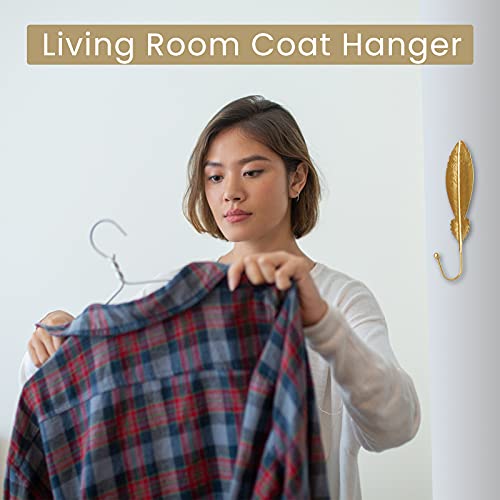 ORYOUGO Set of 8 Decorative Leaves Iron Hooks Plant Modern Key Holder Wall Mounted Single Prong Coat Hanger for Hallways, Living Room, Green+Gold