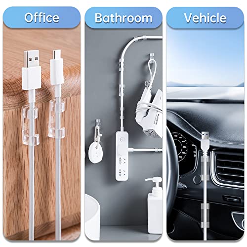 50 Pcs Heavy Duty Cable Clips Transparent with 100 Screws, Attom Tech Clear Self-Adhesive Cable Organizer Cord Management System, Clear Desktop Cable Organizer [50 pc]