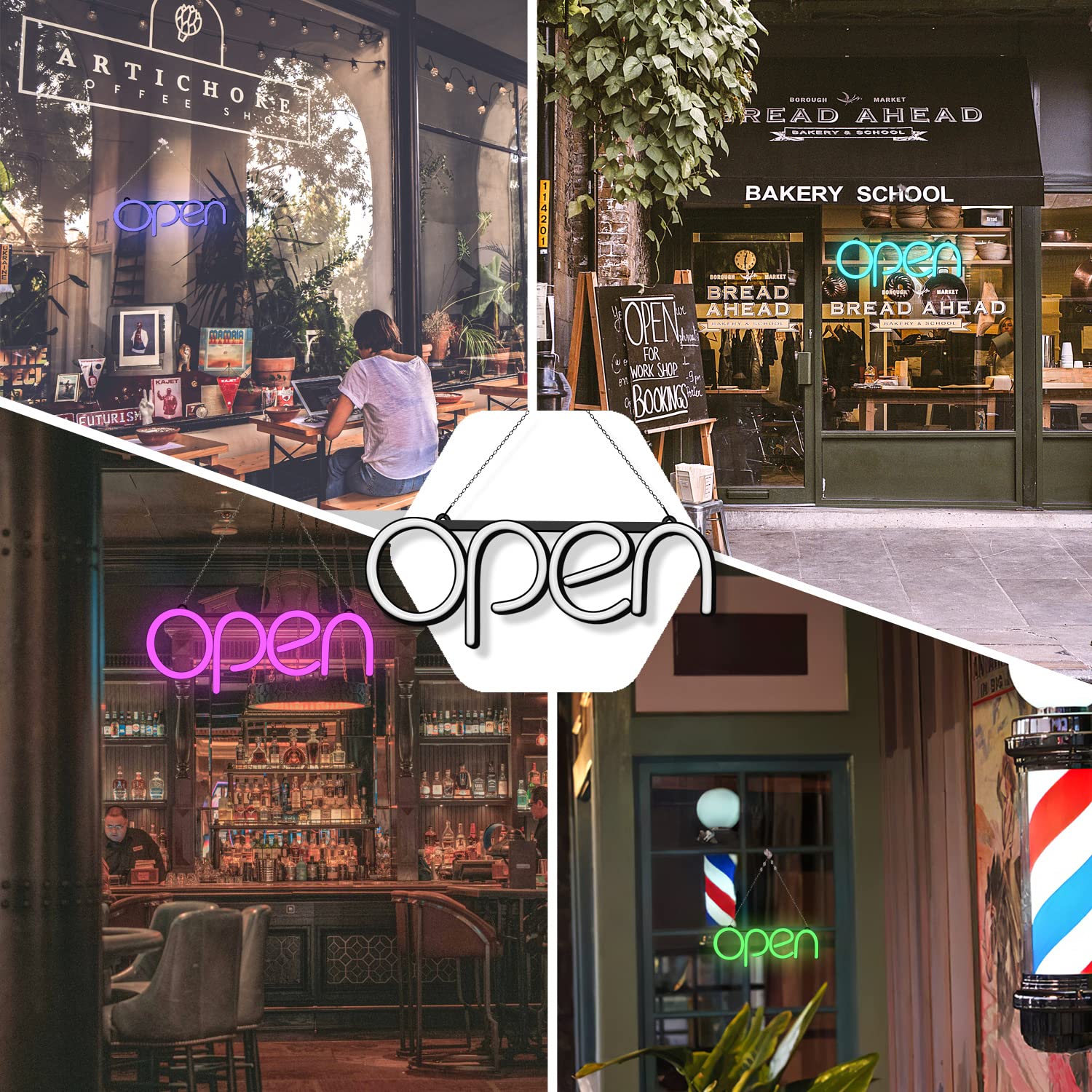Tekstap Open LED Signs for Business Window, RGB Color Changing Open Neon Sign, 16x6 inches LED Open Sign Lighted with Remote Control & Power Adapter for Storefront/Business Window Restaurant/Bar/Salon