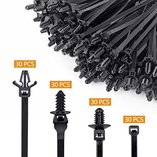 Xislet Universal Push Mount Cable Zip Tie Compatible with Cars Boat Trailer Polaris UTV Side By Side Jeep Wrangler Nylon Self Locking Cable Strap for Engine Bay Wire Harness Restraint Ties- 120 Pcs