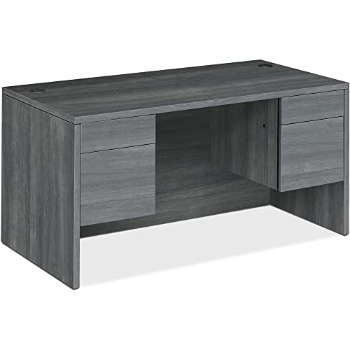 HON 10500 Series Box/File Double-Pedestal Desk, Sterling Ash