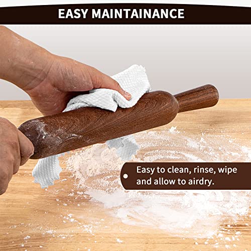 Rolling Pin for Baking, 15.75-Inch Wood Pizza Dough Roller with Handle, Briout Wooden Rolling Pins Baking Utensils for Bread Pastry Fondant