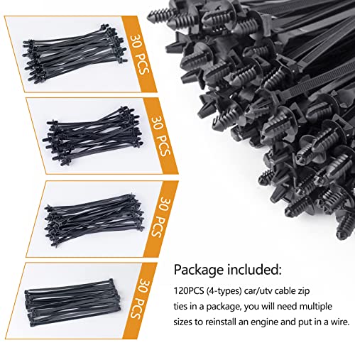 Xislet Universal Push Mount Cable Zip Tie Compatible with Cars Boat Trailer Polaris UTV Side By Side Jeep Wrangler Nylon Self Locking Cable Strap for Engine Bay Wire Harness Restraint Ties- 120 Pcs