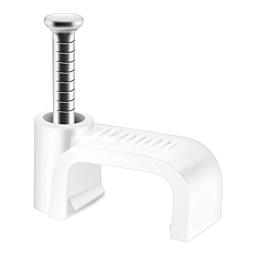 E&EY Flat Cable Clips White 100 Pcs for Cat6 Cat7 Ethernet Cable Clips to Wall with Steel Nail 12mm 0.47 inch Cord Holder