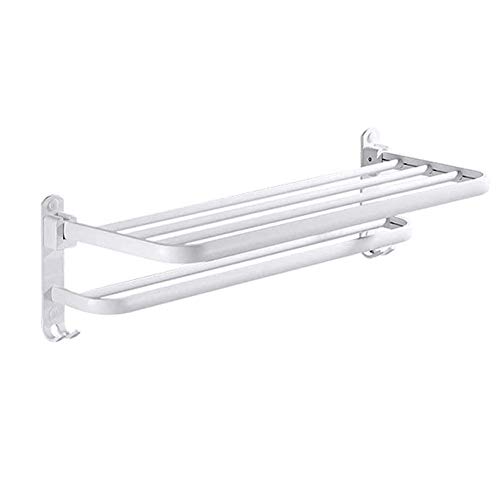 SETSCZY Towel Rack Wall Mounted Punch/Drill Foldable Bathroom Towel Rack Hotel Bathroom White Double Layer Shelf,49cm
