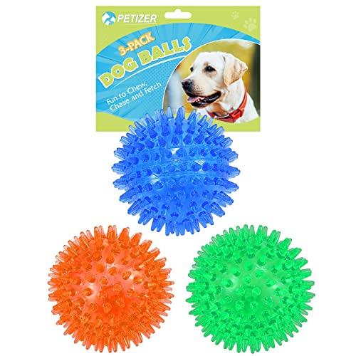 petizer 3-Pack 2.5 Inch Squeaky Dog Toy Balls, Floating Dog Pool Balls, Dog Spiky Balls, Interactive Fetch Toys for Puppy, Dog Chew Toys for Boredom, for Small Medium and Large Dogs