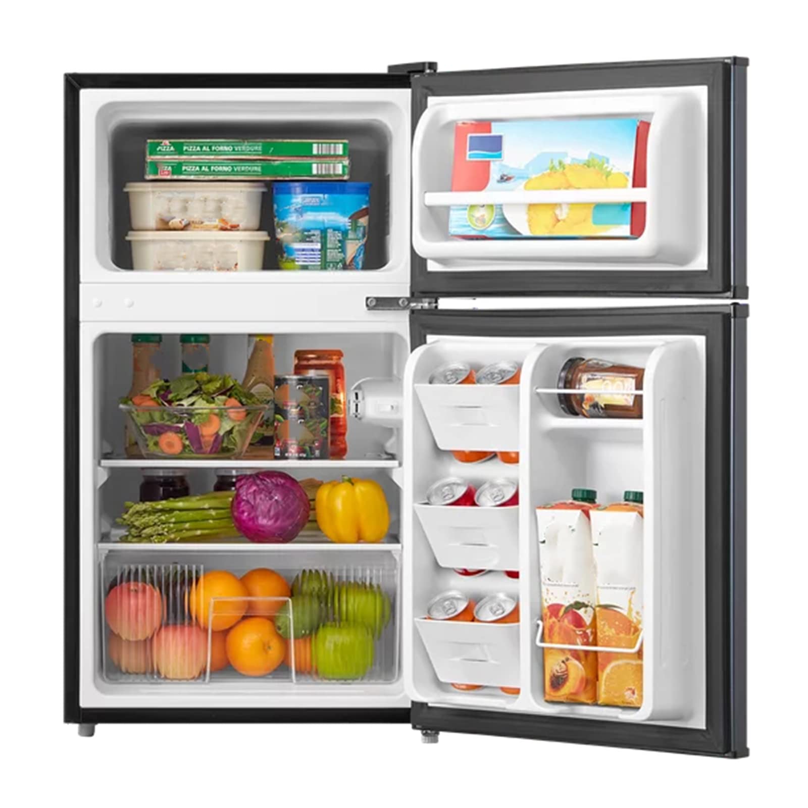 2 Door Mini Fridge, 3.2 Cu ft Compact Refrigerator with Freezer for Dorm Apartment Drinks Snacks Cooling (Stainless Steel)