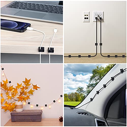 60 PCS Adhesive Cable Clips, Upgraded Wall Wire Clips for Cable Management, Strong Cord Clips Wire Holders for The Wall, Under Desk, Christmas Lights, Car, Dash Cam, Ethernet, Electric Wires Small